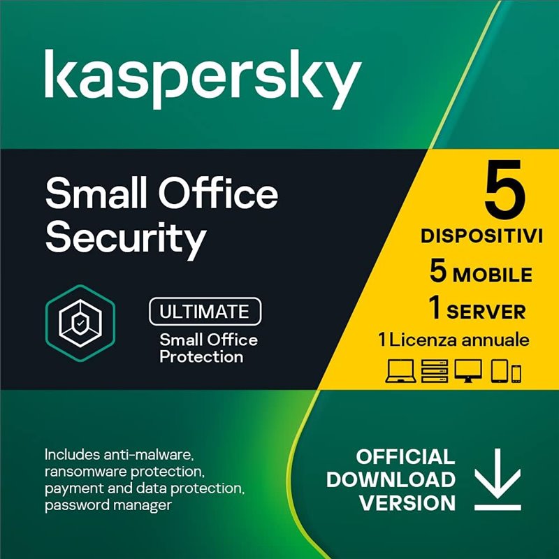 KASPERSKY SMALL OFFICE SECURITY 2025- PC / MAC / ANDROID/ IOS - 5 ...
